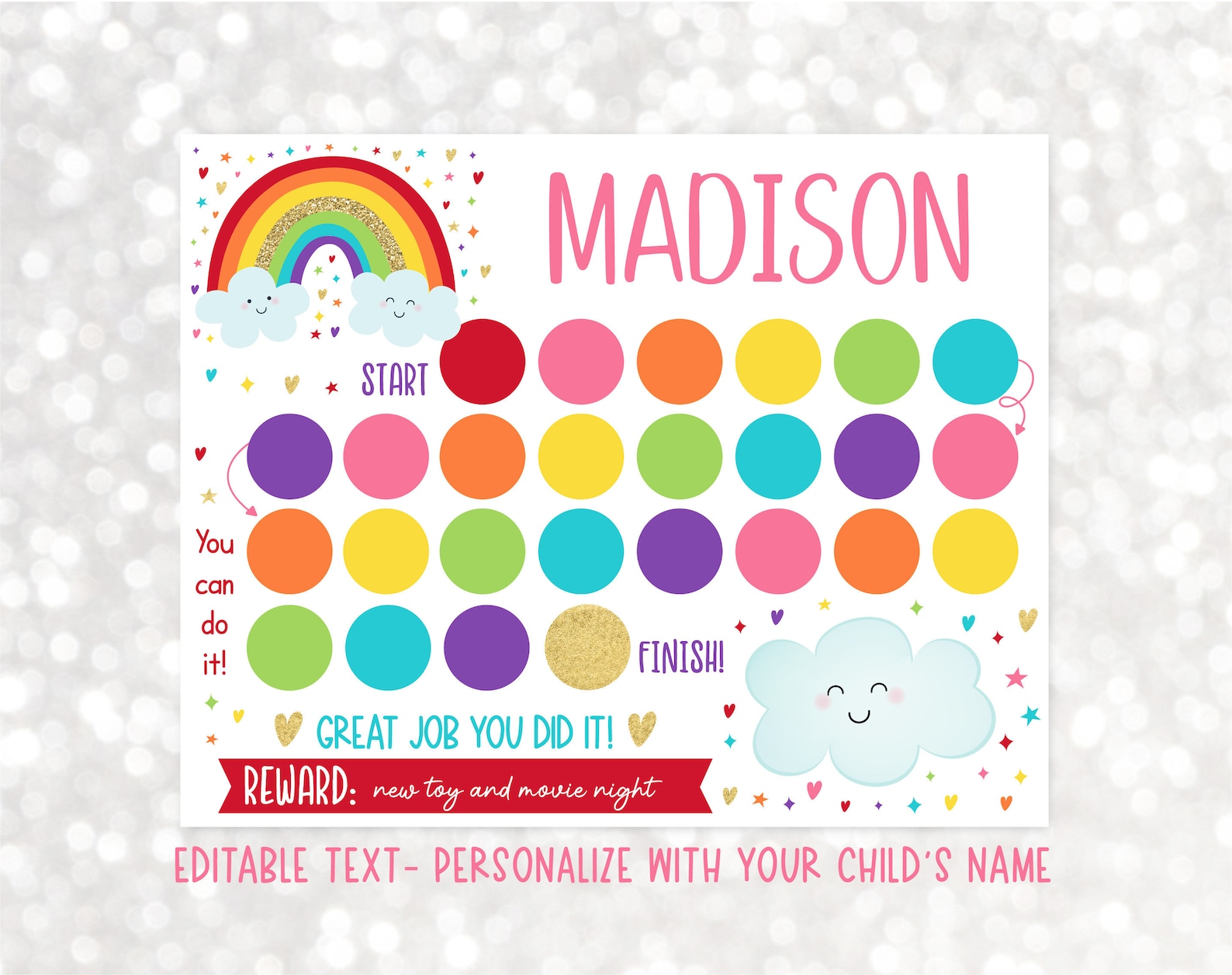 Editable Rainbow Reward Chart Rainbow Sticker Chart Pink | Etsy