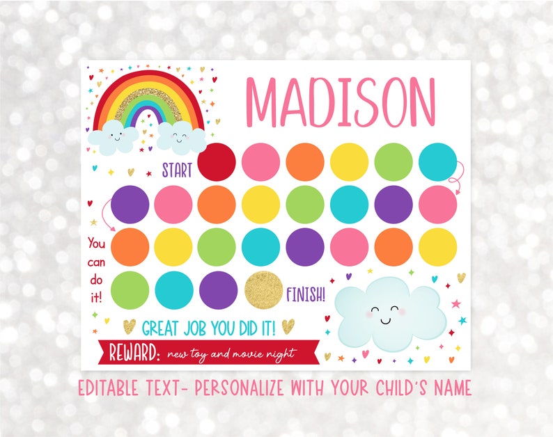Editable Rainbow Reward Chart Rainbow Sticker Chart Pink | Etsy