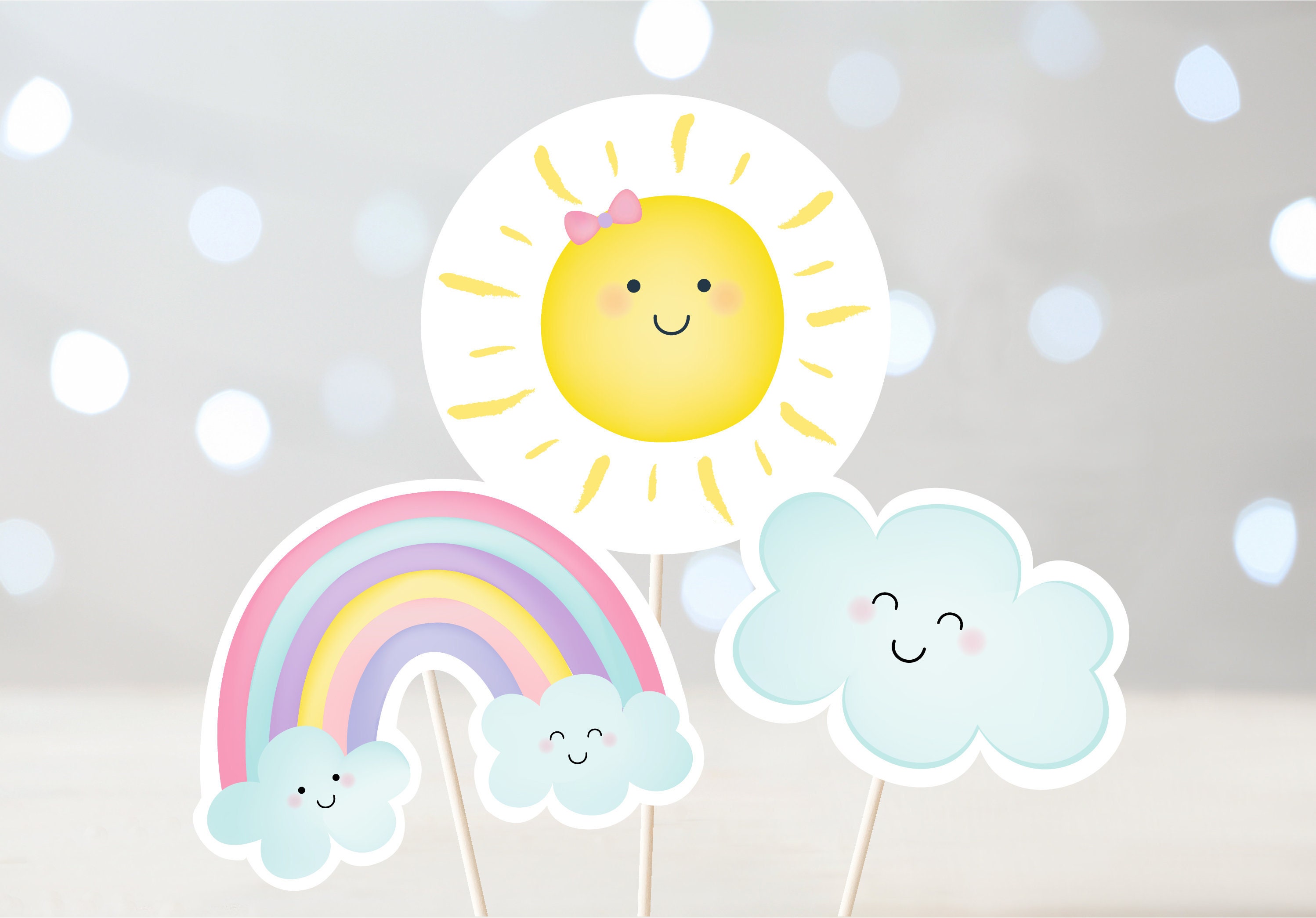 Rainbow Birthday Centerpiece Cake Topper Cut Outs Pastel | Etsy