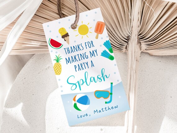 Editable Pool Party Thank You Tags Favor Tags Boys Pool Party Pool ...