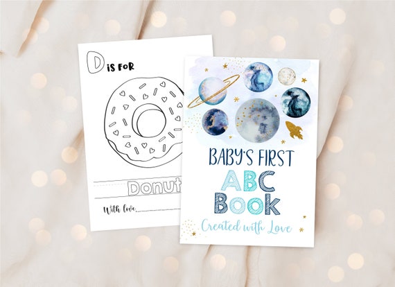 ABC Book Baby Shower Game Blue Galaxy Space Alphabet Coloring Book Baby ...