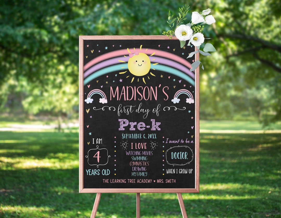 Editable Sunshine First Day of Pre-k Sign First Day of Pre-kindergarten ...