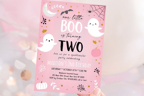 Editable Halloween Second Birthday Invitation Boo Turning Two Invite ...