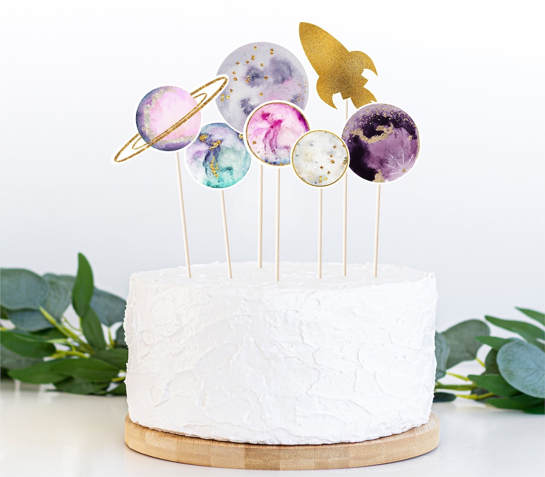 Galaxy Birthday Centerpiece Cake Toppers Cut Outs Outer Space Party ...