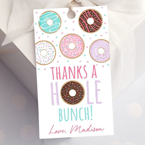 Editable Donut Birthday Favor Tags Thank You Tags Thanks A - Etsy
