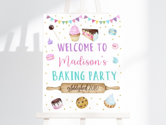 Editable Baking Party Birthday Welcome Sign Baking Birthday Girls ...