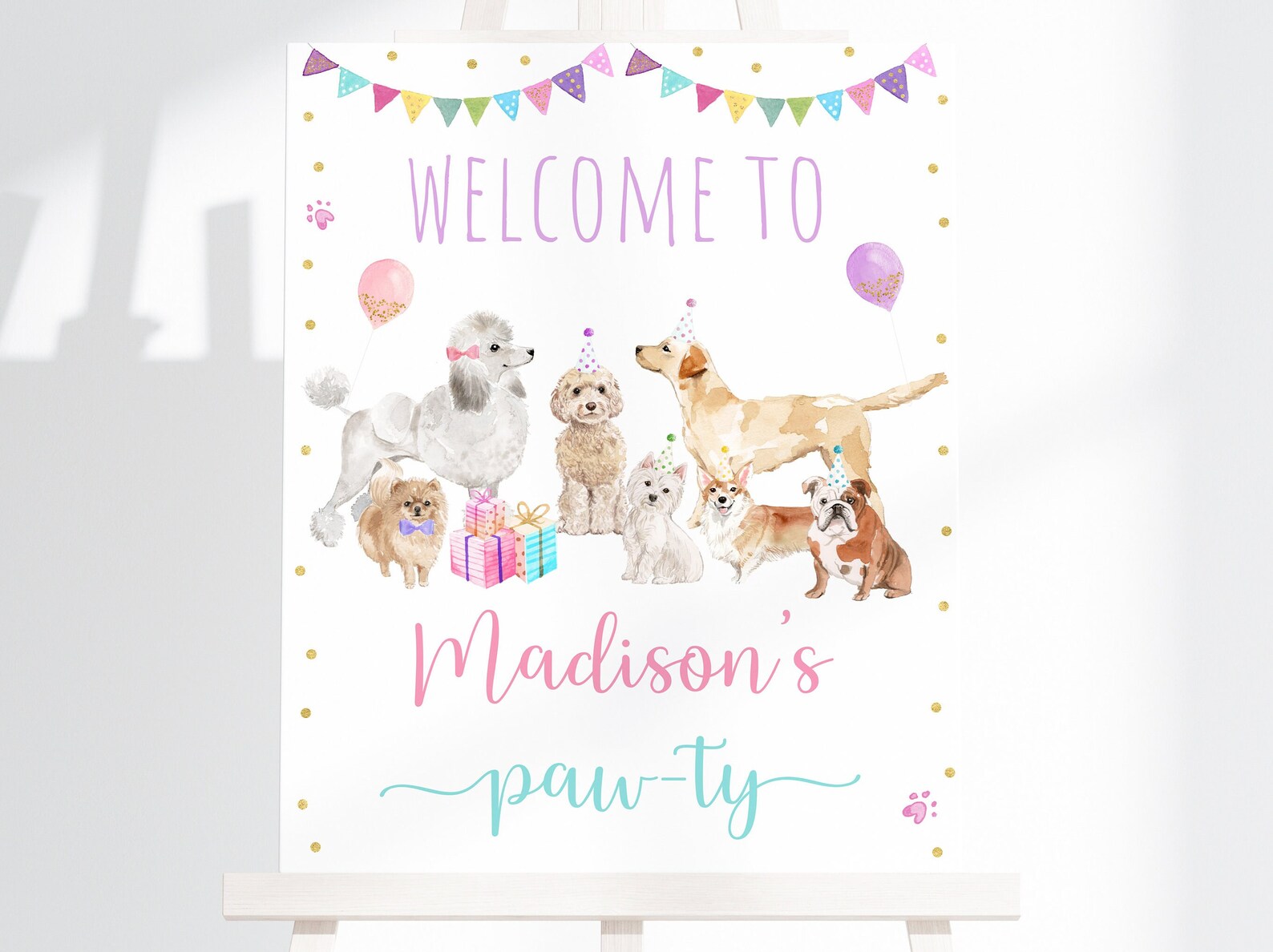 Puppy Birthday Welcome Sign Let's Paw-ty Girl Puppy Party - Etsy