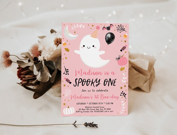Editable Spooky One Ghost Birthday Invitation Halloween Ghost First ...