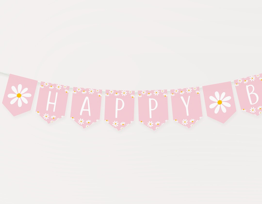 Editable Daisy Birthday Banner Retro Daisy Birthday Party Pink Daisy ...