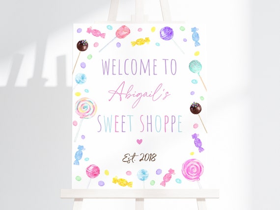 Editable Sweet Shop Birthday Welcome Sign Candy Birthday Welcome Sign ...