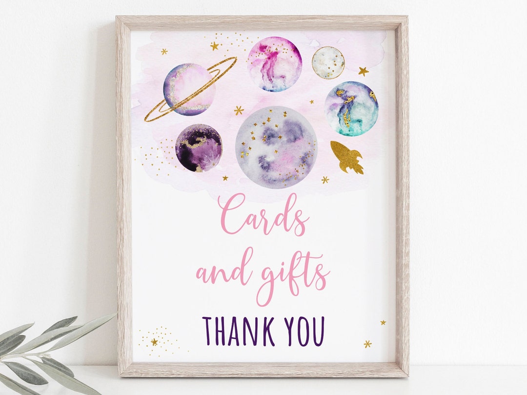 Galaxy Outer Space Cards & Gifts Birthday Sign Pink Gold Galaxy Moon ...