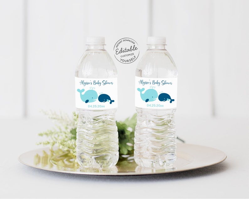 EDITABLE Whale Water Bottle Labels Whale Baby Shower Nautical - Etsy