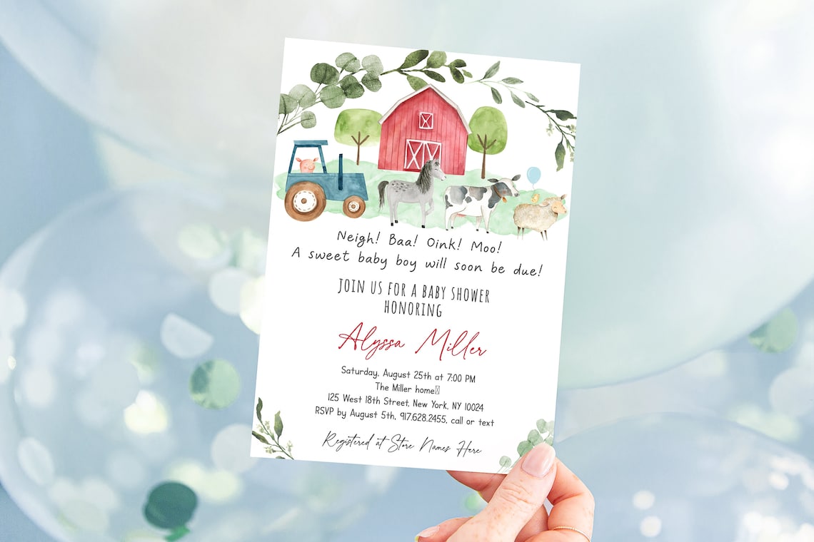 Editable Farm Baby Shower Invitation Farm Animals Barnyard - Etsy