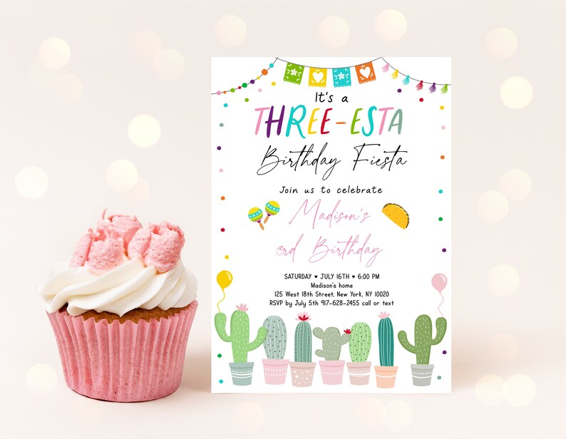 Editable Three-esta Fiesta Birthday Invitation Third Birthday - Etsy
