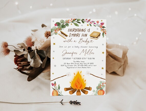 Editable S'mores Baby Shower Invitation Rustic Fall Pumpkin Campfire ...