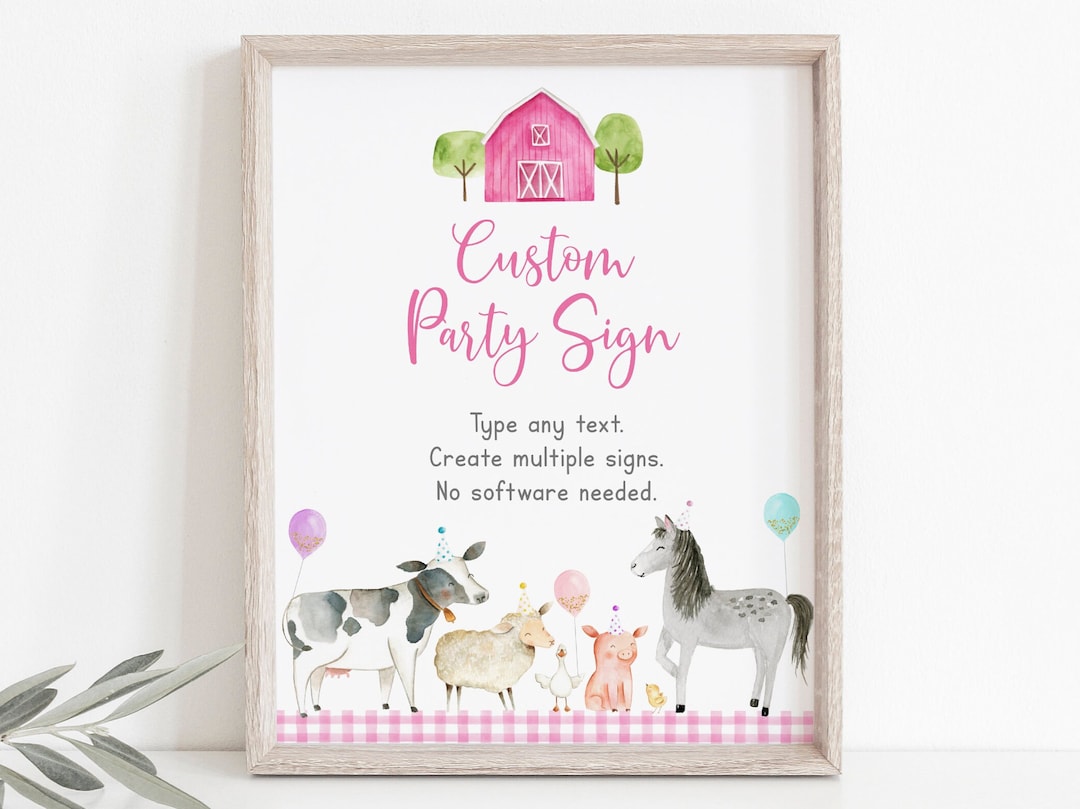 Editable Pink Farm Birthday Sign Girl Farm Party Barnyard Birthday Farm ...