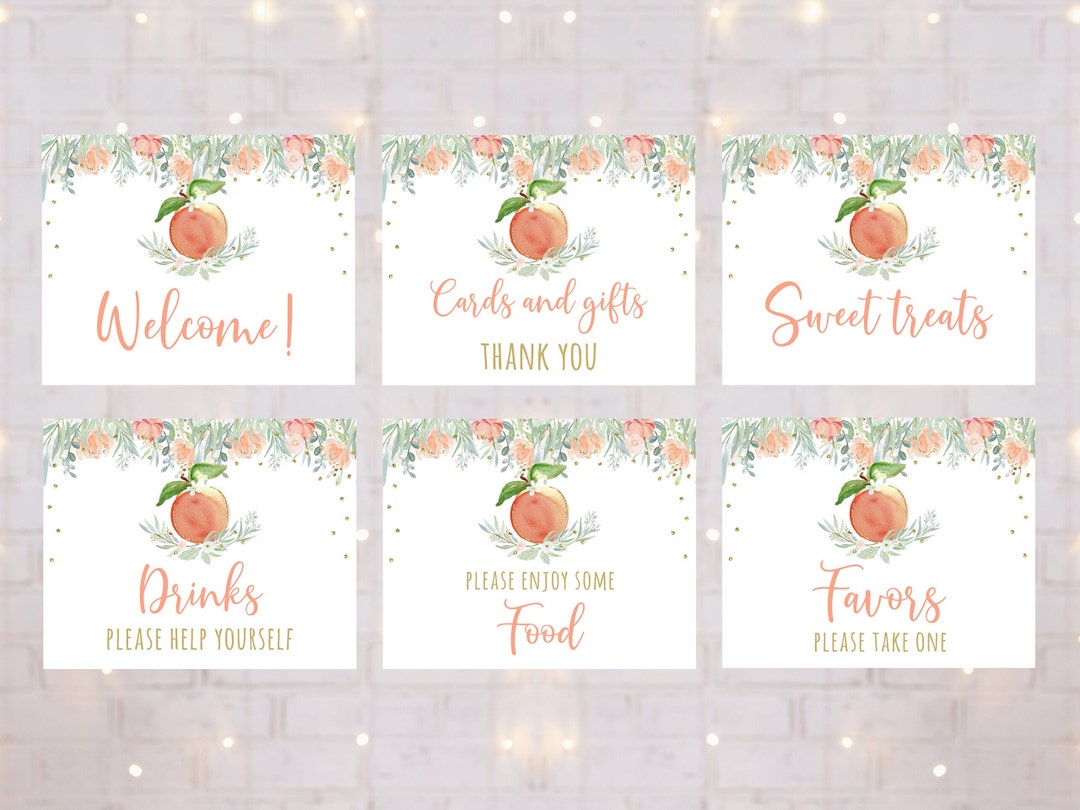 Editable Peach Birthday Party Signs Set of 6 Signs One Sweet Peach ...