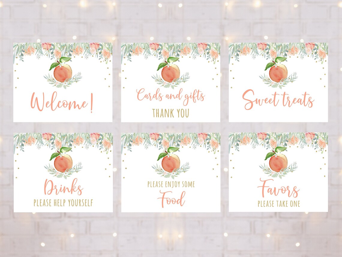 Editable Peach Birthday Party Signs Set of 6 Signs One Sweet Peach ...