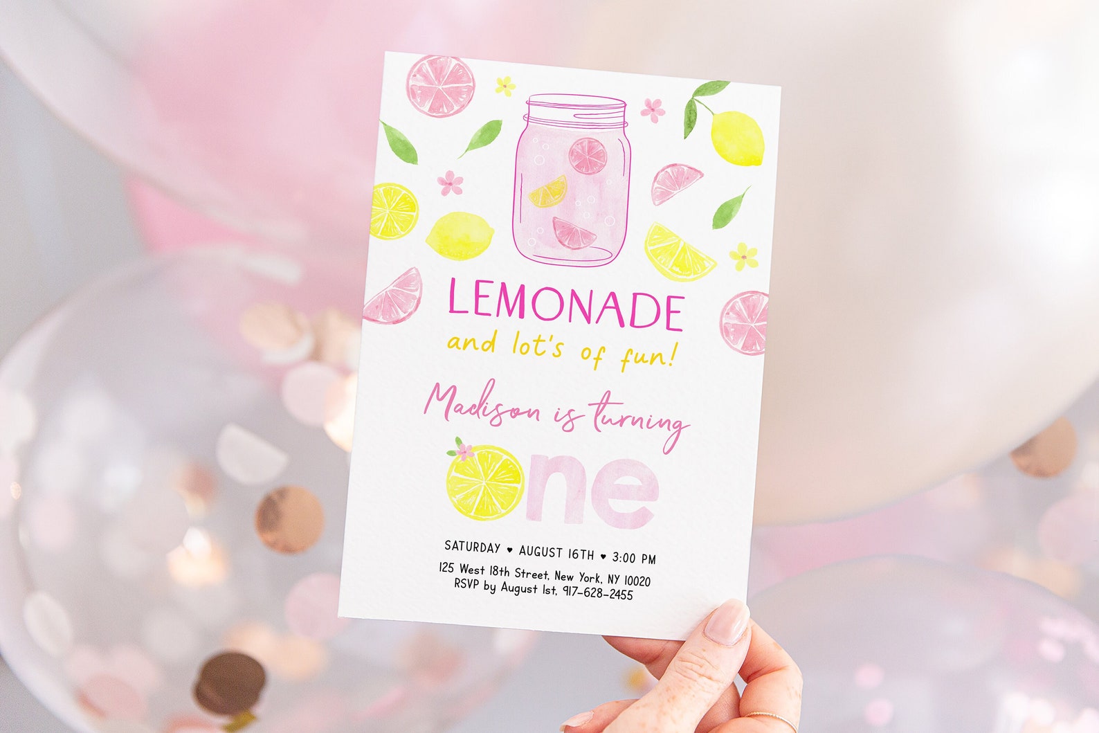 Editable Pink Lemonade First Birthday Invitation Pink - Etsy