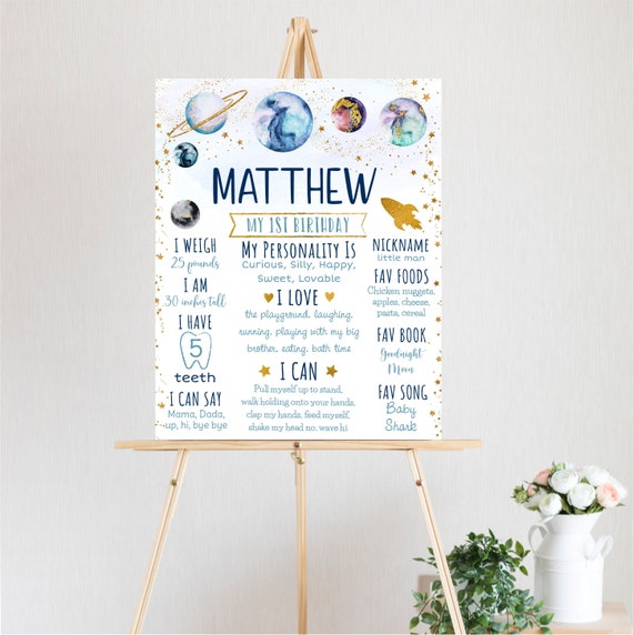 Editable Space Birthday Milestone Poster 1st Birthday Milestone Galaxy ...