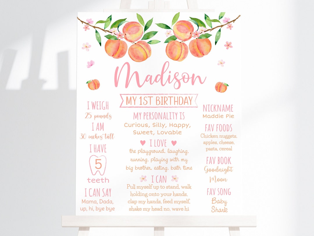 Editable Peach First Birthday Milestone Sign One Sweet Peach Birthday ...