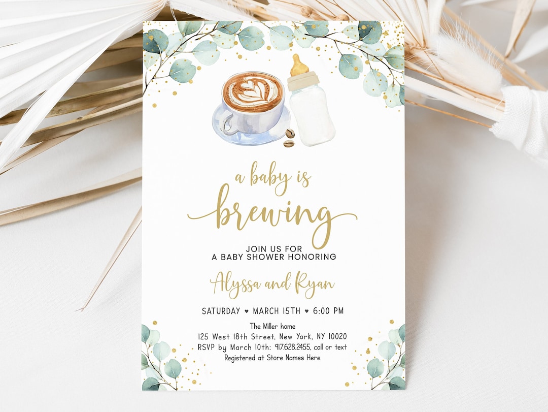 Editable Baby is Brewing Invitation Coffee Baby Shower Invitation ...