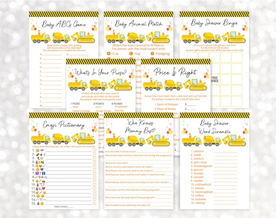 Construction Truck Baby Shower Games Package Construction Baby Shower ...