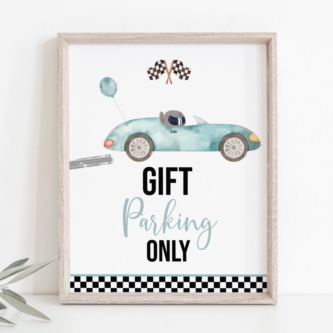 Race Car Gifts Birthday Sign, Two Fast Birthday, Racing Party, Blue ...