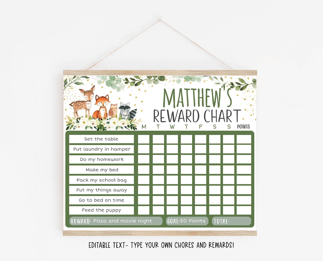 EDITABLE Woodland Reward Chart, Woodland Behavior Chart, Woodland ...