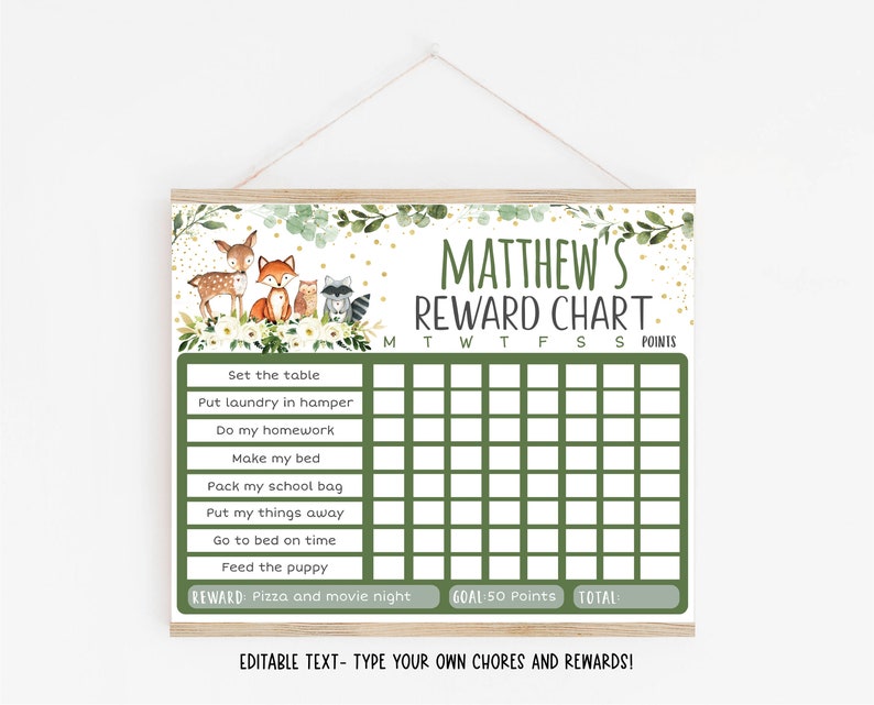 EDITABLE Woodland Reward Chart Woodland Behavior Chart - Etsy