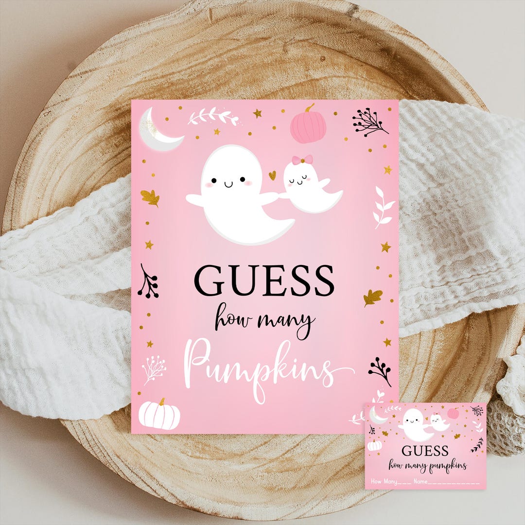 Pink Ghost Guess How Many Pumpkins Game, Ghost Baby Shower Cute ...