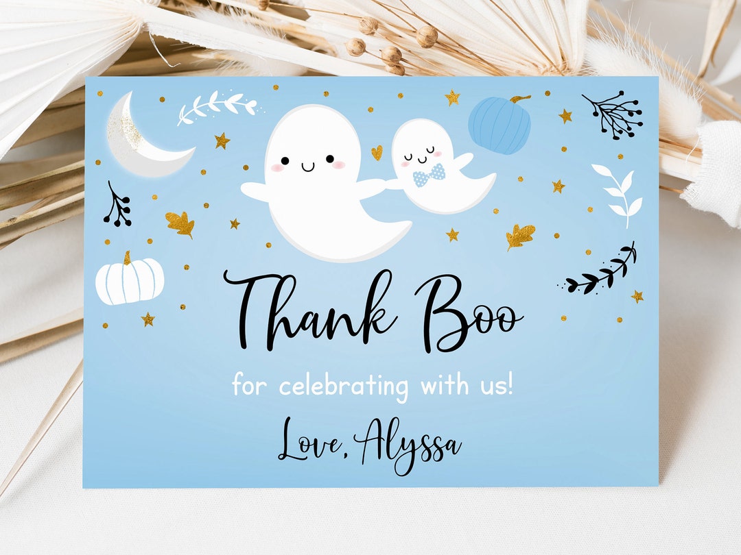 Editable Ghost Baby Shower Thank You Card Little Boo Baby Shower Blue ...