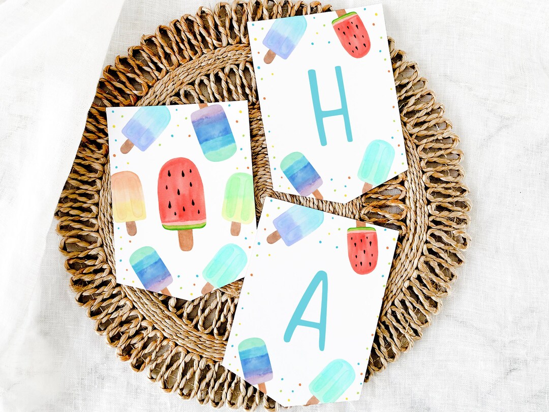 Editable Popsicle Birthday Banner Blue Boy Popsicle Party Watercolor ...