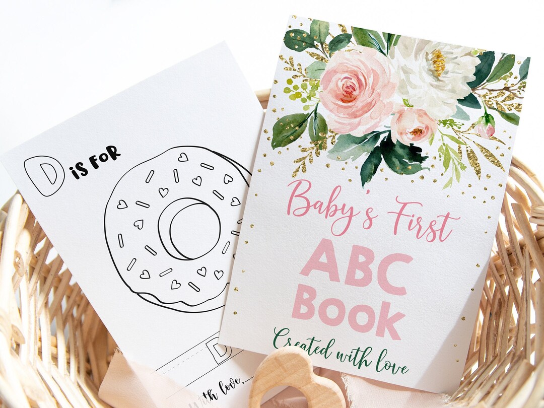 ABC Book Baby Shower Game Blush Floral Alphabet Coloring Book Baby's ...