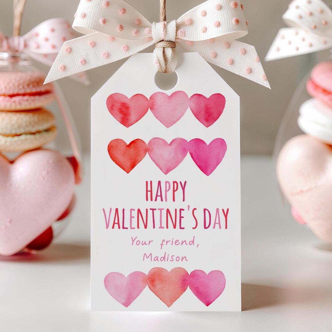 Editable Happy Valentine's Day Gift Tag Favor Tag Pink Red Watercolor ...
