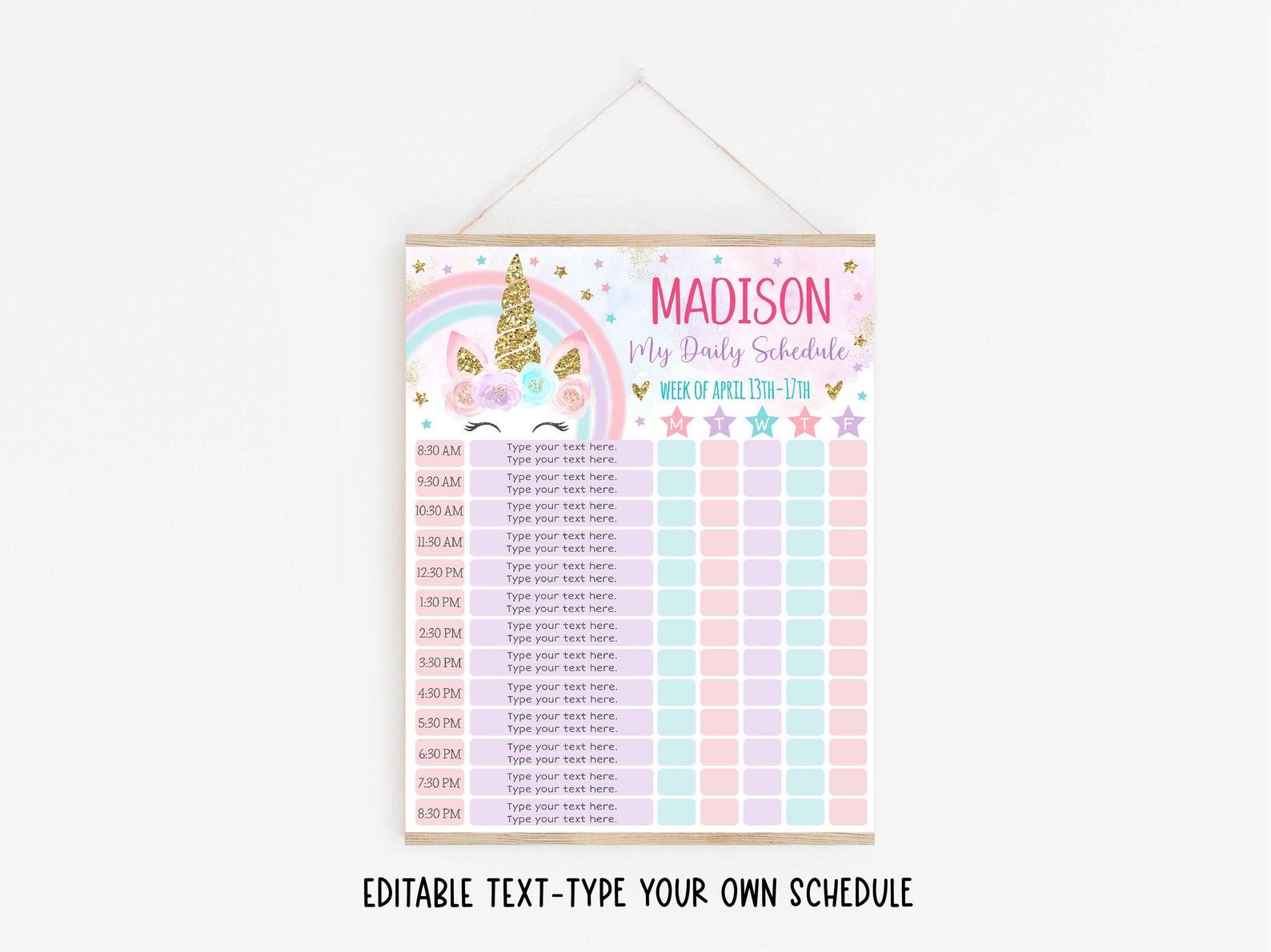 EDITABLE Home School Schedule Unicorn Girl Daily Schedule - Etsy