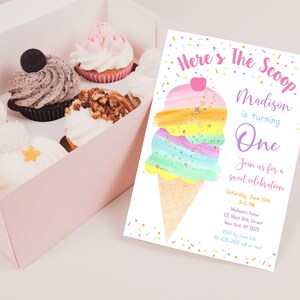 Editable Here's the Scoop Birthday Invitation, Ice Cream Birthday Party ...