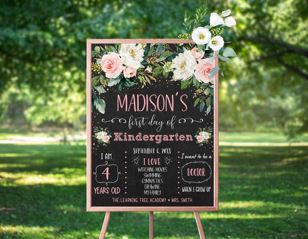 Editable Blush Floral First Day of Kindergarten Sign Back to School ...