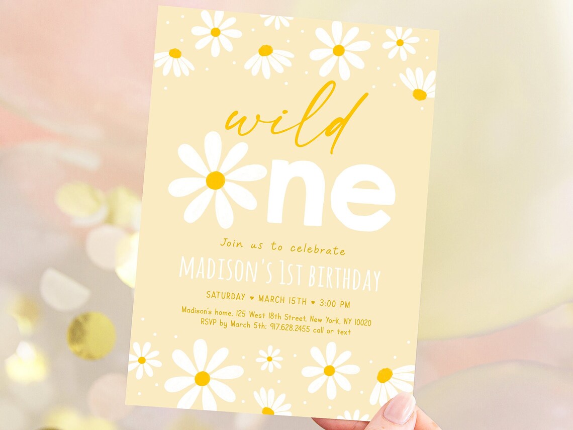 Daisy First Birthday Invitation Wild One Daisy Birthday Invite - Etsy