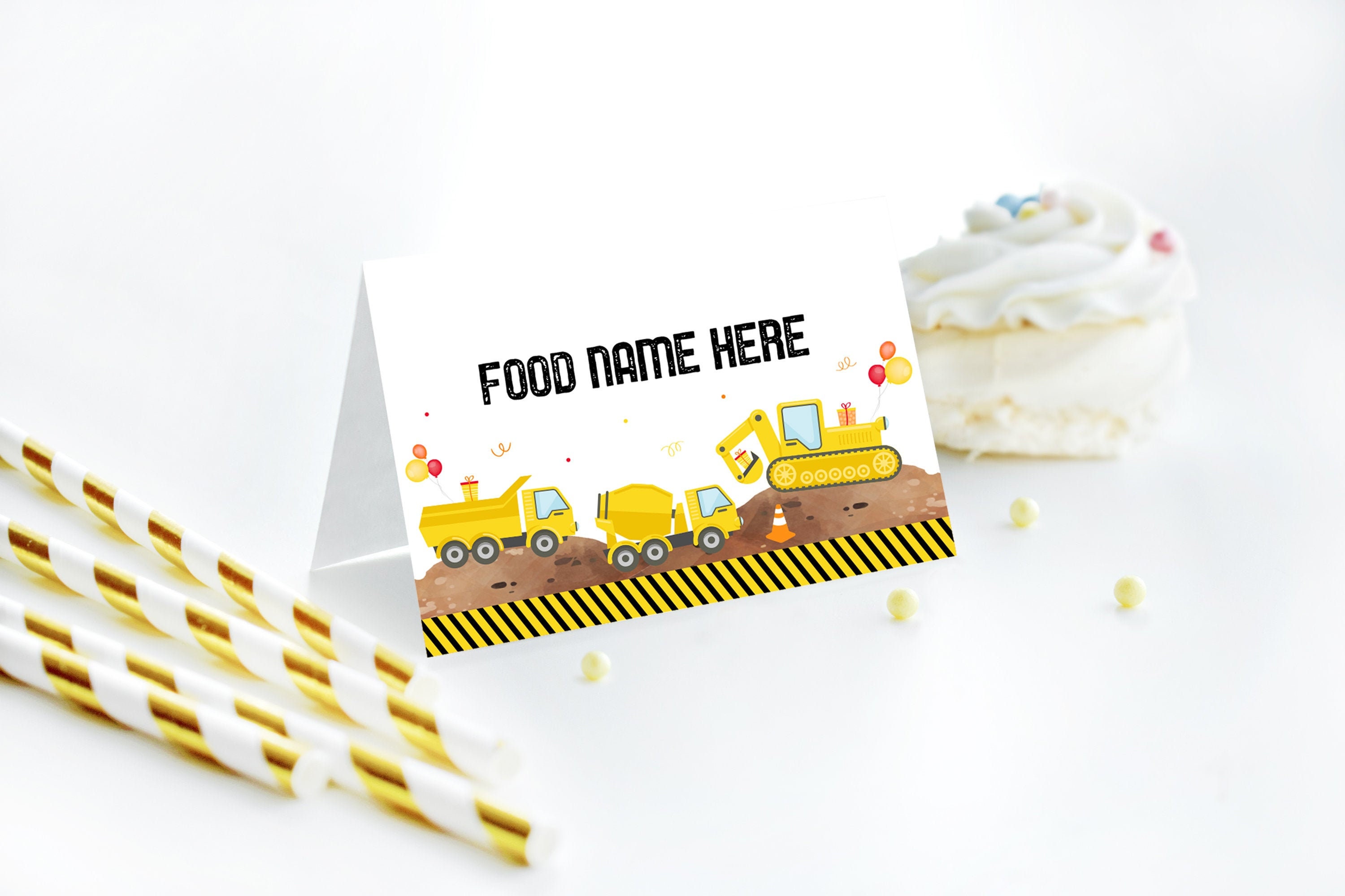 Editable Construction Birthday Tent Cards Food Labels | Etsy