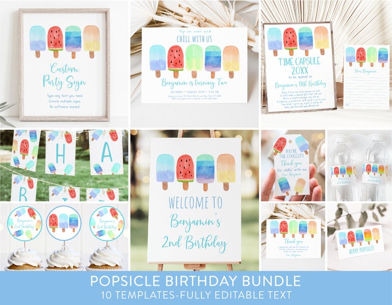 Editable Popsicle Birthday Invitation Bundle Popsicle Birthday Bundle ...