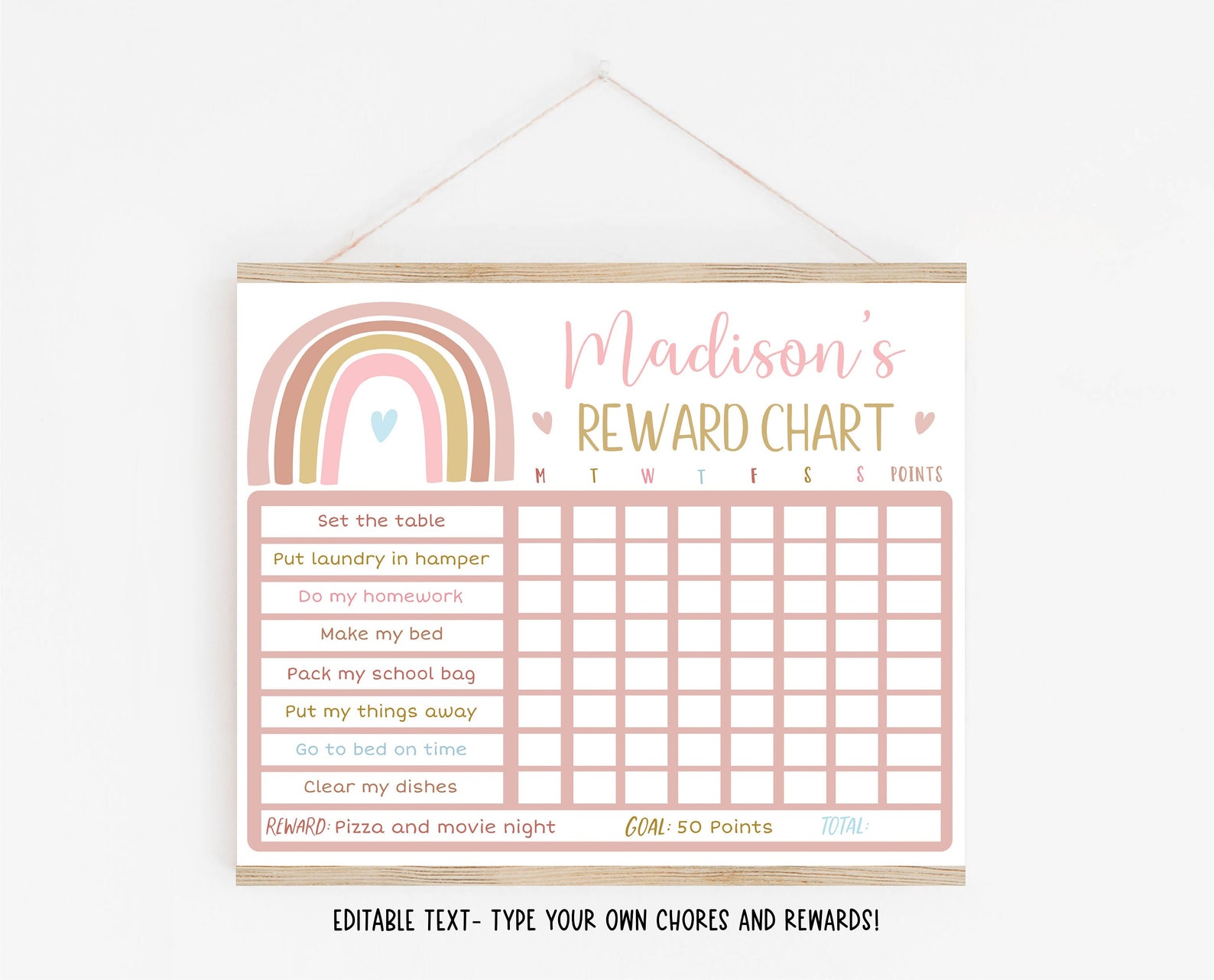 Editable Boho Rainbow Reward Chart Rainbow Behavior Chart - Etsy