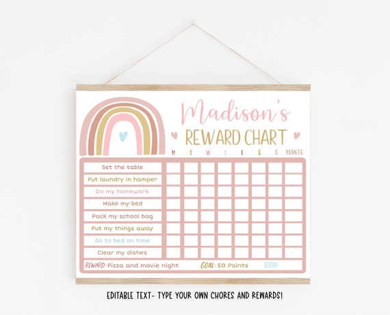 Boho Rainbow Reward Chart, Printable Sticker Chart, Rainbow Chart😒 ...