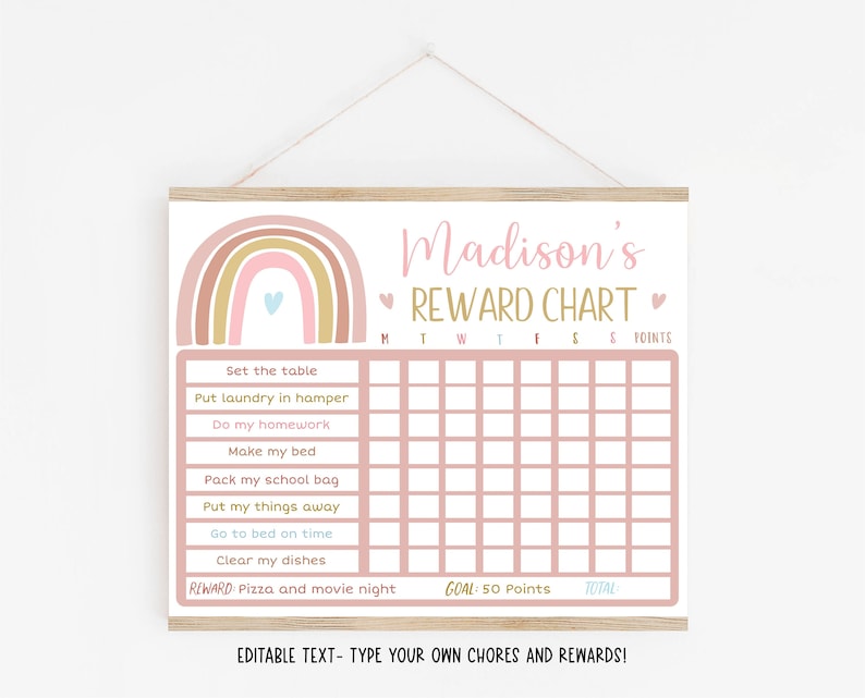 Editable Boho Rainbow Reward Chart, Rainbow Behavior Chart, Neutral ...