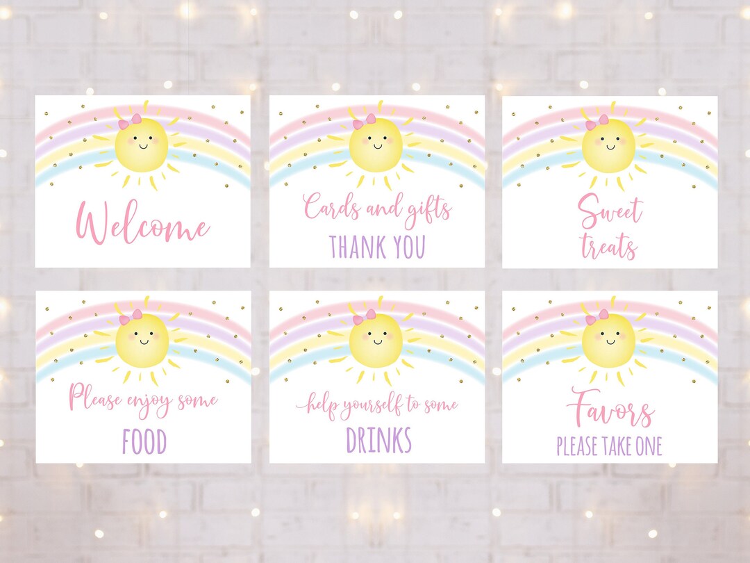 Editable Sunshine Rainbow Birthday Signs Table Signs Set of 6 Party ...