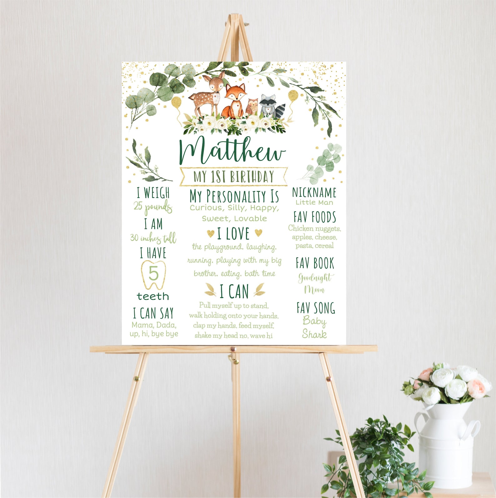 Editable Woodland Milestone Birthday Sign Woodland Animals Forest ...