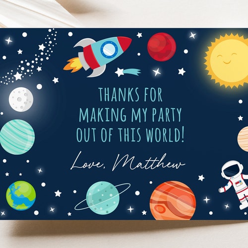 Editable Space Birthday Thank You Card Astronaut Planets Outer - Etsy