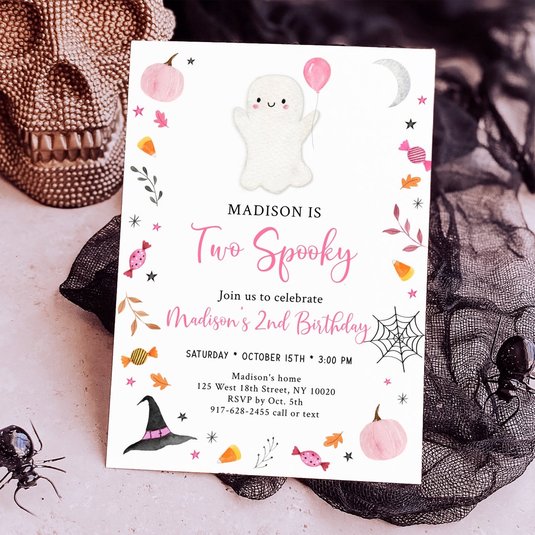 Editable Two Spooky Ghost Birthday Invitation Ghost Second Birthday ...