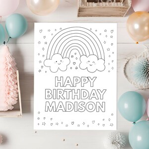 Editable Rainbow Birthday Coloring Page Girls Rainbow Party Rainbow and ...