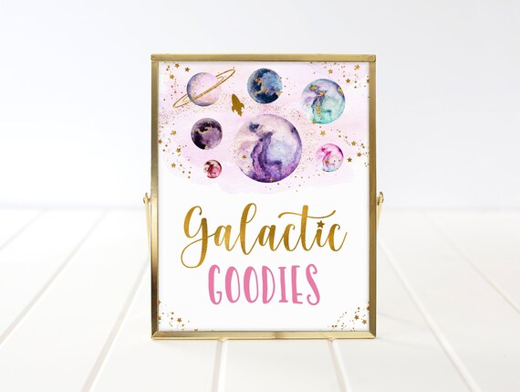 Space Galactic Goodies Birthday Sign Pink Gold Galaxy Planets - Etsy
